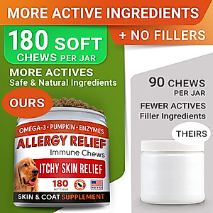 Allergy Relief + Probiotics Dogs Bundle - Itchy Skin Treatment + Digestive Enzymes - Omega 3 & Pumpkin + Prebiotics - Dogs Itching & Licking Treats + Improve Digestion - 360 Chews - Made in USA