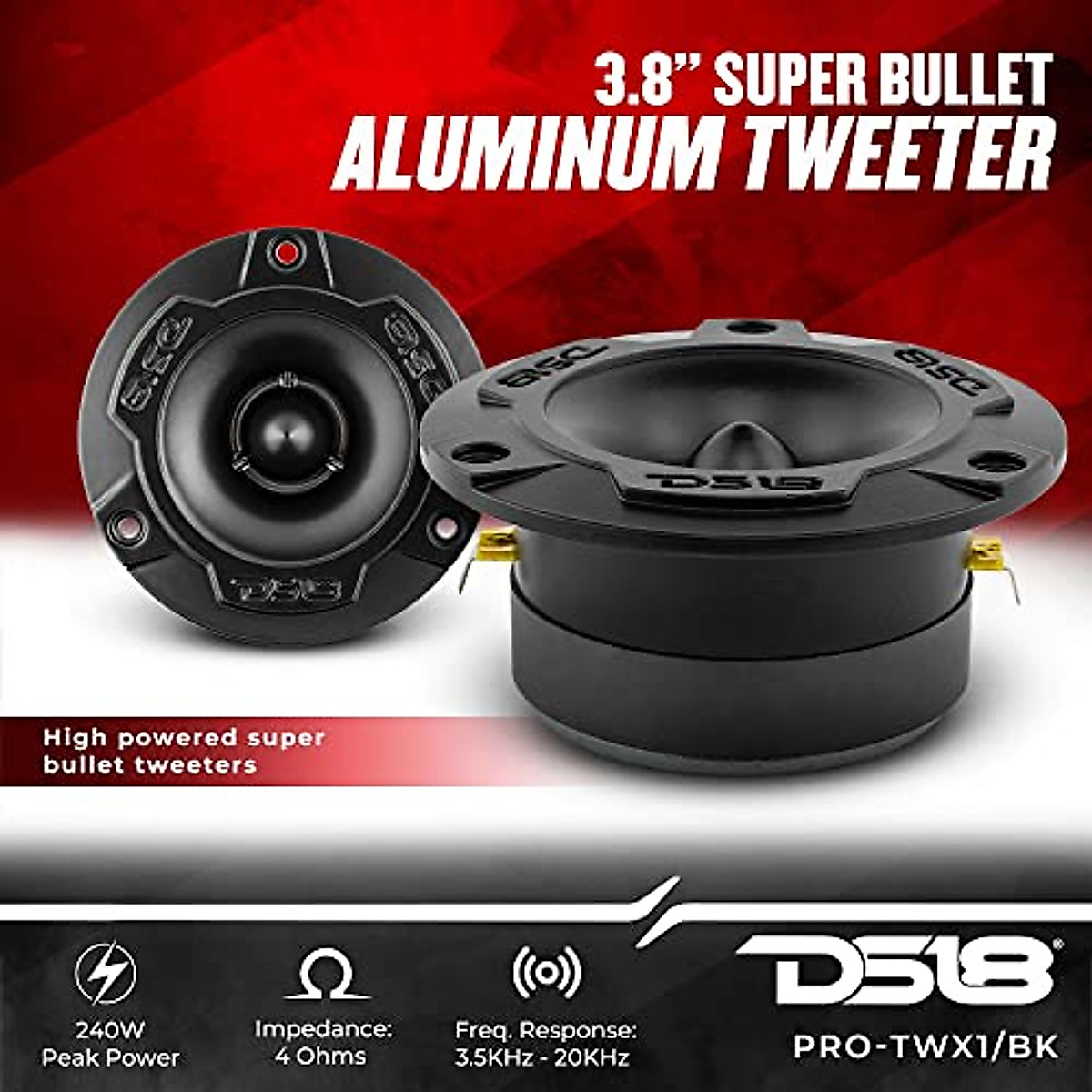 DS18 PRO-X6.4BMPK Mid and High Complete Package - Includes 2X Midrange Loudspeaker 6.5" and 2X Aluminum Super Bullet Tweeter 1" Built in Crossover - Door Speakers for Car or Truck Stereo Sound System