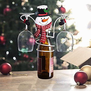 Darzheoy Christmas Holiday Wine Bottle Glass Holders, Snowman Santa Claus Gnome Organizer Rack, Christmas Home Decor Kitchen Storage Bar, Wine Cellar, Cabinet, Pantry,Rack Bar (Snowman)