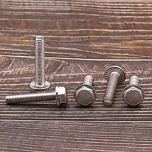 M8-1.25 x 40mm Stainless Steel Serrated Flanged Hex Head Bolts, 304 Stainless Steel 18-8 Flanged Hexagon Head Screws, Full Thread, Coarse Thread UNC, 15 PCS