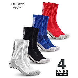 TruTread Non Slip Soccer Socks Mens | 4 Pairs | Non Skid Grip | Football Basketball Sport
