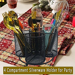 BESSKON 360° Rotating Kitchen Silverware Organizer,Utensil Organizer,4 Compartment Flatware Organizer,Countertop Utensil Holder for Spatula,Knives,Spoons and Forks,Counter Cutlery Caddy for Party