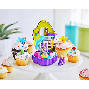 Polly Pocket Playset, Travel Toy with 2 Micro Dolls & Surprise Accessories, Pocket World Cupcake Compact, Food Toy