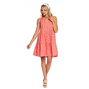 Mud Pie baby girls Women's Mud Pie Brekke Women s Sleeveless Tiered Dress, Coral, Large US