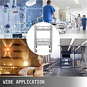 VEVOR 2-Shelf lab cart with Wheels Stainless Steel Rolling cart Lab Cart Utility Cart with high-Polish Stainless Steel 2 Lockable Wheels for Fixing