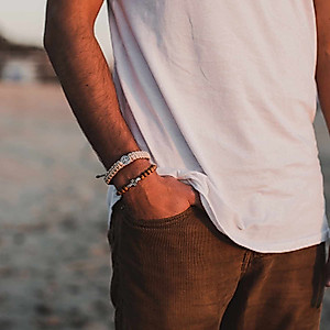 My Saint My Hero Rooted in Faith Bracelet - handwoven with olive wood beads, silver plated cross at the center and "faith" tag at the back