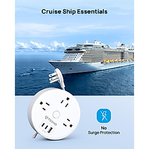 TROND Travel Power Strip - Retractable Extension Cord 5ft Ultra Thin Flat Plug, Retractable Power Strip with 3 AC Outlets 3 USB Ports (2 USB C), Cruise Ship Essentials, for Home Hotel Dorm Room, White
