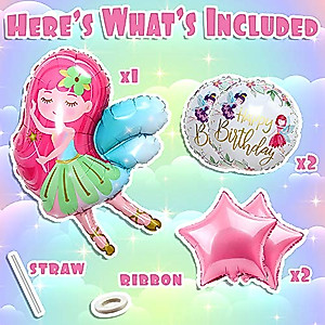 Fairy Princess Party Decorations Balloons for Birthday Party | Perfect Floral Wonderland Fairies Themed Mylar Foil Helium Balloon Decor | Magical Fairy Tale Balloon Set for Girls in Pink & White