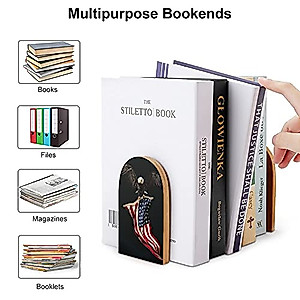 American Flag Eagle Wood Bookends Book Stand Book Ends Non Skid Book Holder for Home Office School Study（Logs）