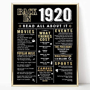 Katie Doodle 1920s Great Gatsby Roaring 20s Party Decorations Supplies Decor Centerpiece | Includes Back in 1920 Sign [Unframed], Black and Gold