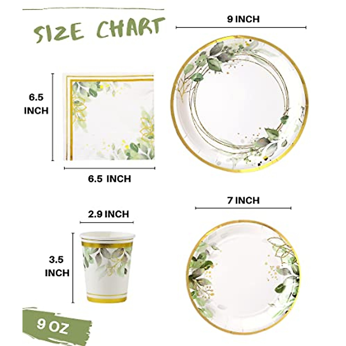 Winoo Design Green Plates and Napkins Party Supplies - Serves 16 - Greenery Theme Decorations