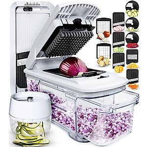 Fullstar All-in-1 Vegetable Chopper, Mandoline Slicer & Cheese Grater | Multi Blade French Fry Cutter & Veggie Dicer | Includes Bonus Handheld Spiralizer & Kitchen Gadgets