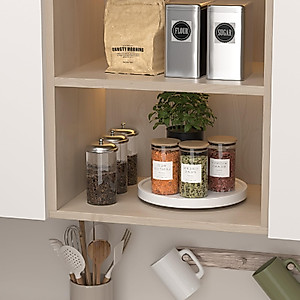 White Lazy Susan Organizer for Table Cabinet, 9 inch Bamboo Kitchen Countertop Organizer for Salt Olive Oil and Pepper Counter Sink Trays Wooden Turntable for Spice Soap Bottles Dining Room Decor