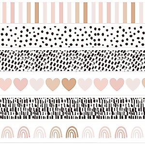 AnyDesign 69Ft Boho Bulletin Board Borders Groovy Rainbow Heart Dot Stripe Trim Borders Colorful Aesthetic Bulletin Board Stickers Retro for Nursery Elementary School Classroom Office Party Decoration