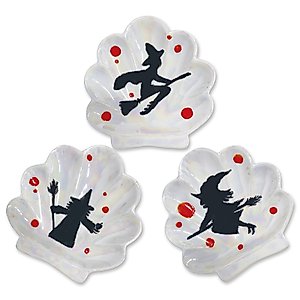 TIGERMILLION Halloween Witch Party Ceramic Jewelry Dish 3pcs, Halloween Witch Theme Decorative Tableware Halloween Holiday Dinner Birthday Party Supplies