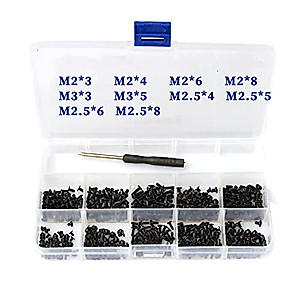 500Pcs M2 M2.5 M3 KM Screw Black Zinc Plated Flat Head Phillips Screws Laptop Notebook Computer Screws Set Kit Carbon Steel Screws Black zinc Plated