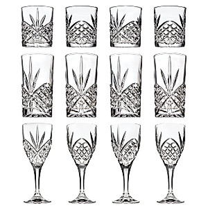 Godinger Mixed Drinkware Set, 4 Wine Glasses 4 Highball Glasses 4 Whiskey Glasses, Drinking Glasses Set, Glass Cups Glasses - Dublin Crystal Collection, Set of 12