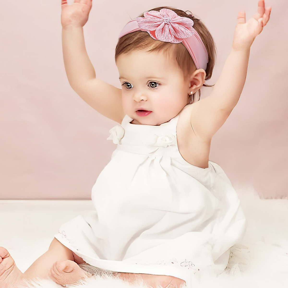 CellElection 12PCS Baby Flower Headbands Handmade Flower Hair Bow Knotted Soft Nylon Hairbands Turban Head Wrap Hair Accessories for Baby Girls Newborns Toddlers Infants