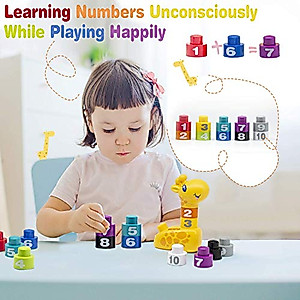 MOONTOY Giraffe Baby Blocks Building Blocks Baby Stacking Toys for Toddlers 1-3, Montessori Toys for 1 2 3 Year Old Girl Boy Kids Birthday Gift, Number Color Count Educational Baby & Toddler STEM Toys