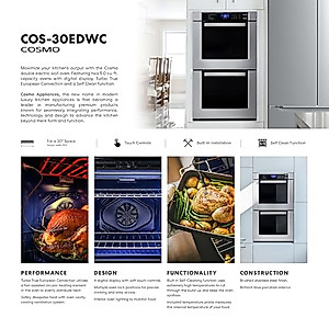 COSMO COS-30EDWC 30 in. Haven Collection Double Electric Wall Oven, True Convection, Blue Porcelain, Self Cleaning in Stainless Steel