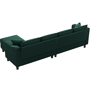 Belffin Velvet Convertible Sectional Sofa L Shaped Couch Reversible Sectional Sofa with Chaise Velvet 4 Seat Sectional Sofa (Green)…