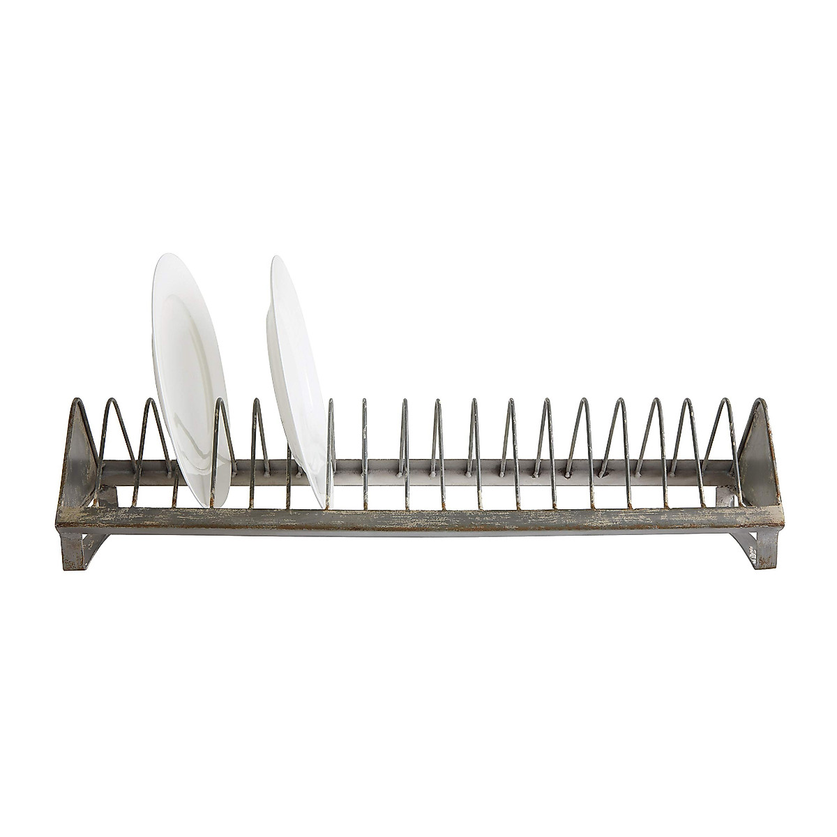 Creative Co-Op Rustic Farmhouse Metal Dish Rack with 18 Slots, Zinc Finish