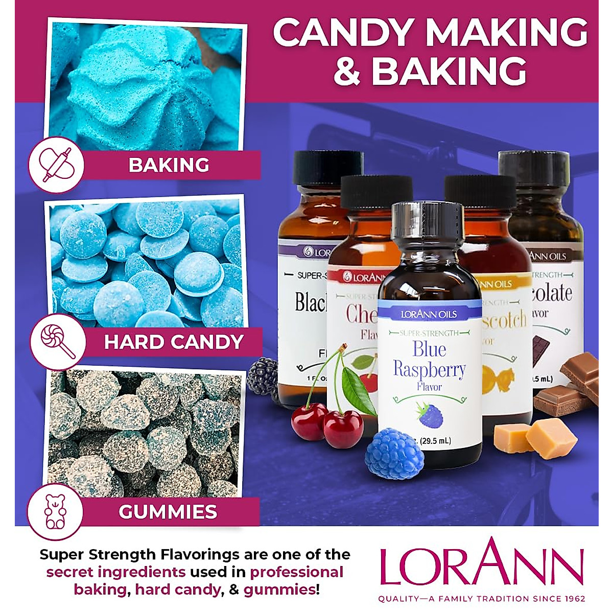 LorAnn Oils Super Strength Flavoring - Used For Candy Making, Flavoring Extracts, Baking, Hard Candy, and Flavor Oils - Bold, Natural Flavors 4X Stronger Than Extracts - Blue Raspberry, 1 fl oz