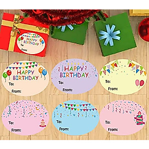 Happy Birthday Gift Tags Present Stickers 1.5 x 2 Inch Oval Christmas to from Labels - Xmas Festival Birthday Stickers for Kids Party Favors Envelope Packages Seals 6 Designs 300 Pcs