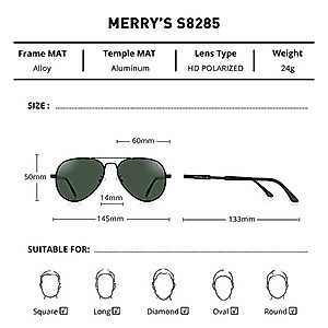 MERRY'S Men HD Polarized Sunglasses Aluminum Magnesium Driving Sun Glasses S8285 (Black Frame/G15 Lens/Black Temples, 60)