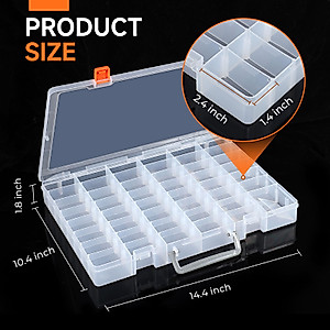 Joengkors 48 Grids Clear Plastic Organizer Box with Dividers, Large Adjustable Compartment Plastic Arts Crafts Storage Containers, Jewelry Bead Tackle Lure Organizer Storage Box Case for Small Parts
