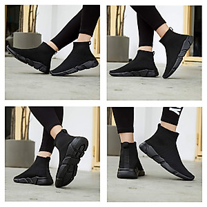 Womens Socks Sneakers,Fashion Casual Shoes for Women,Lightweight Breathable Sneakers,Slip On No Laces Shoes 01 All Black Size 6.5