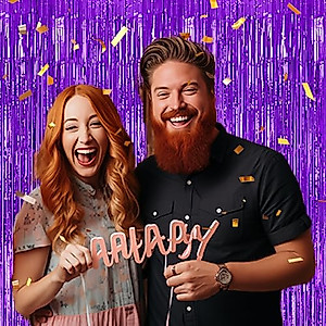 DECOCKRAT 3 Pack Foil Fringe Backdrop - Purple Shiny Tinsel Curtains for Party Decoration/Photo Booth Props - 3.3x8.2 FT Metallic Foil Backdrop for Birthday, Wedding, Graduation, Christmas.