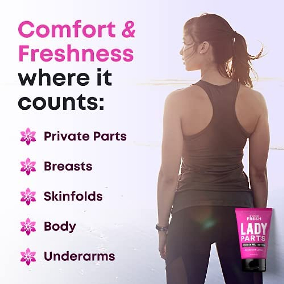Lady Parts Feminine Hygiene Body Powder Deodorant Lotion For Breasts, Private Parts, Crotch & Inner Thigh to Stop Odor & Friction - Aluminum Free Deodorant For Women - No Talc or Parabens - POWDER PROTECTION - CocoVanilla Scent - 4oz