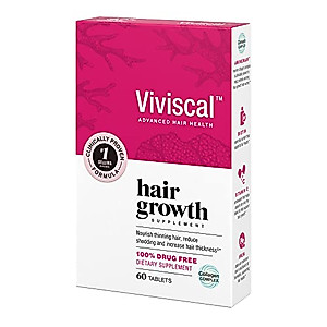 Viviscal Hair Growth Supplements for Women to Grow Thicker, Fuller Hair, Clinically Proven with Proprietary Collagen Complex, 60 Count (Pack of 1), 1 Month Supply