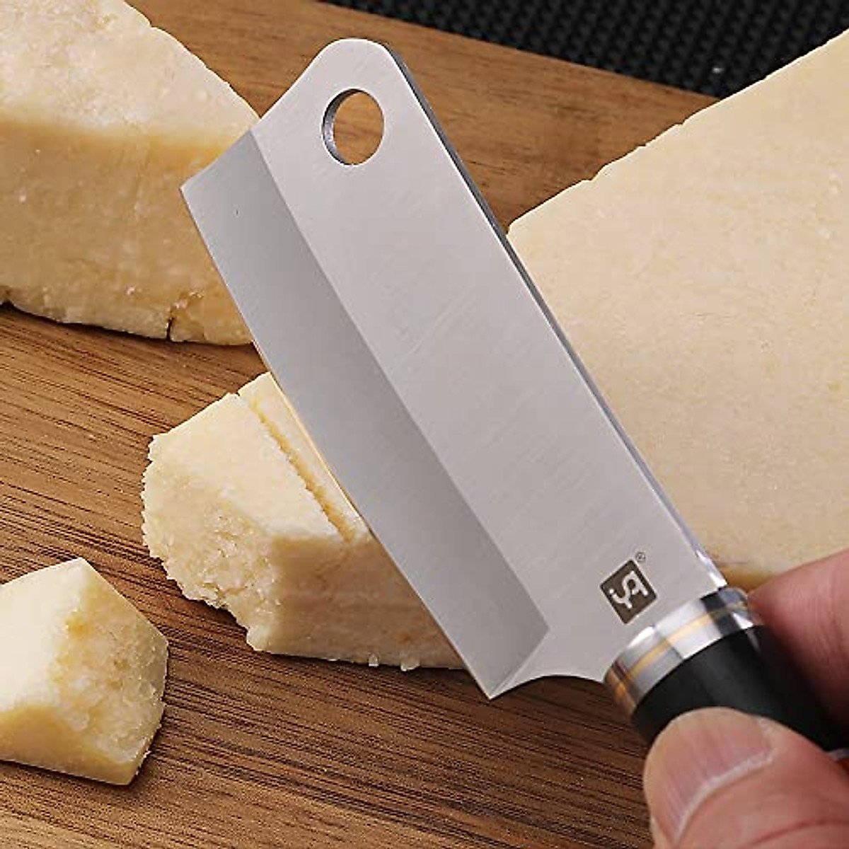 YQ Premium Cheese Knife for Charcuterie Boards,Multipurpose Cheese Cutter Cheese Cleaver,Hard Cheese Cutting Knife,3.2" Colorful Wooden Handle,Gift Box
