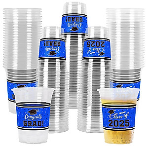 Class of 2025 Celebration - 100 Pcs 16oz Blue Graduation Plastic Cups for Graduation Party | Sturdy & Durable Drinkware for Grad Festivities | Essential Graduation Party Supplies & Decorations