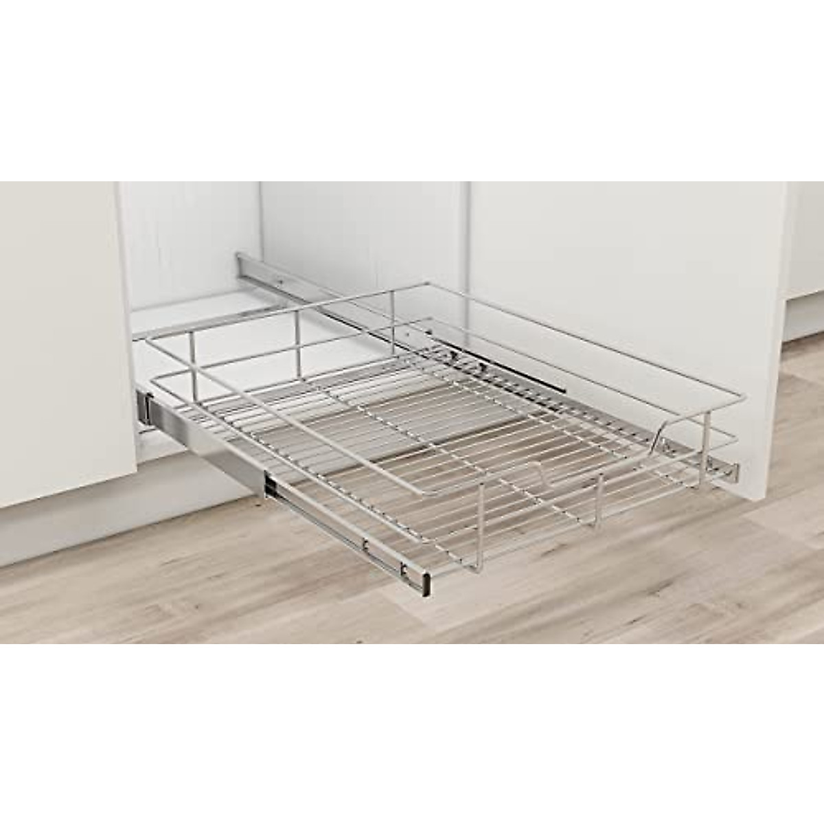 Pull Out Cabinet Organizer - Slide Out Under Cabinet Basket for Kitchen, Bathroom, Pantry Heavy Duty Slide Out Shelves, Requires At Least 18” Cabinet Opening (17.6W x 22D x 5.5H inch, Chrome)