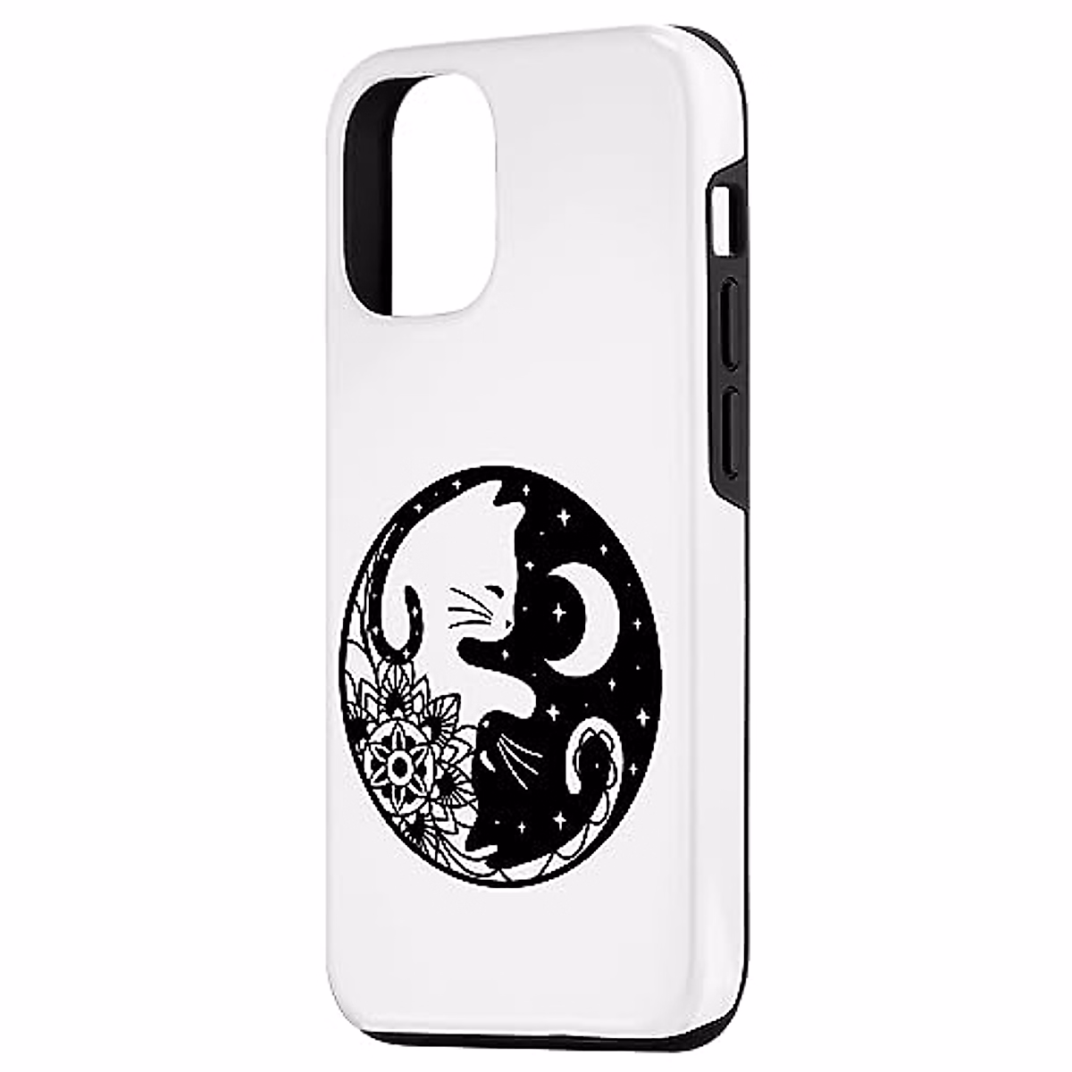 iPhone 13 Black White Yin Yang Moon Mandala Cat Owner Pet Lover Case