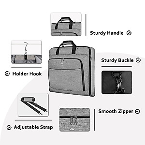 MATEIN Carry On Garment Bags for Travel, Water Resistant Hanging Suit Bag for Men Women, Foldable Garment Luggage with Wrinkle Free Suitcase Cover for Suit Gown Overshirt Sweater, Grey