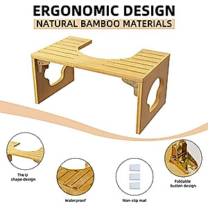 Bamboo Poop Stool, Foldable Toilet Stool Squat Adult with Anti Slip Layer, Bathroom Potty Stool by Bulkpanda