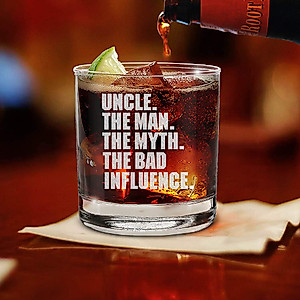 shop4ever® Uncle. The Man. The Myth. The Bad Influence. Engraved Whiskey Glass Uncle Birthday Gift