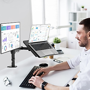 WALI Laptop and Monitor Stand Fully Adjustable Monitor Mount and Laptop Tray for 1 Laptop Notebook up to 17 inch and 1 Screen up to 27 inch, 22 lbs, Weight Capacity (M001LP), Black