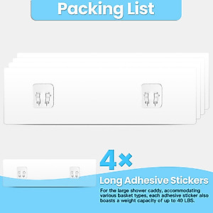 FORWOS 4 Pack Transparent Shower Caddy Adhesive Sticker for Replacement, Corner Shower Caddy, No Drilling, Bathroom Organizer and Storage, Racks (Large, 9.45 x 2.8 inch)