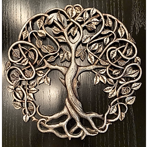 Top Brass Tree of Life Wall Plaque 11 5/8 Inches Decorative Celtic Garden Art Sculpture - Antique Silver Finish