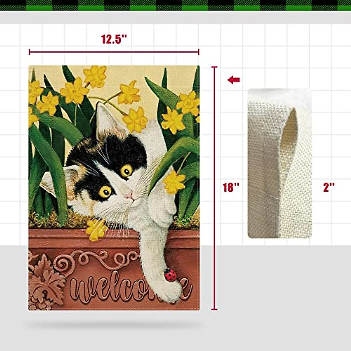 CMEGKE Spring Summer Cat Garden Flag, Spring Summer Cat Daffodils Flags, Spring Summer Flags Summer Spring Rustic Vertical Double Sided Burlap Cat Daffodils Floral Home Holiday Party Farmhouse Yard Lawn Outside Decorations 12.5 x 18 In