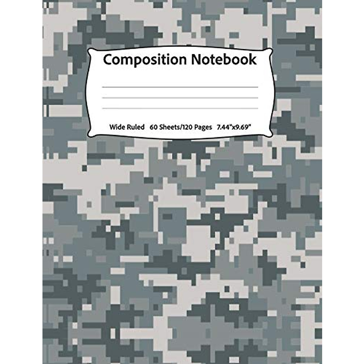 Composition Notebook: Wide Ruled, 60 Sheets/120 Pages, 7.44" x 9.69 Digital Green Military Camouflage