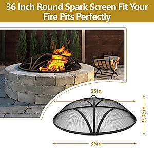 27In Reinforced Steel Round Fire Pit Screen Cover,Outdoor Patio Fire Pit Spark Screen,Heavy Duty Steel Mesh Firepit Ember Lid with Handle