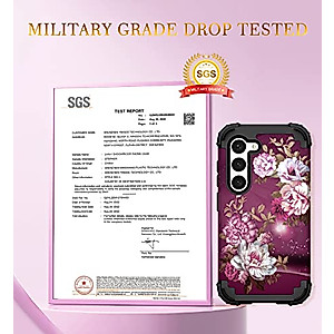 Hocase for Galaxy S23 Case, Shockproof Heavy Duty Protection Soft Silicone Rubber Bumper+Hard Plastic Hybrid Protective Case for Samsung Galaxy S23 (6.1" Display) 2023 - Royal Purple Flowers