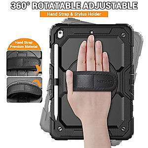 SEYMAC Case for iPad 9th/8th/7th Generation Case 10.2" 2021-2019, Full-Body Shockproof Heavy Duty Protective Case with Screen Protector, 360° Rotating Stand/Handle/Shoulder Strap for iPad 10.2, Black