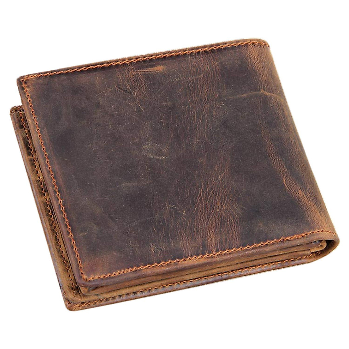 HRS Genuine Leather Wallets for Men-Handmade Vintage Italian Distressed Large Bifold Men's Wallet with RFID Blocking ID Window and Zipper